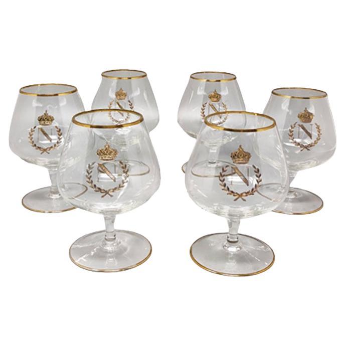 1950 Italian Mid Century Vintage Napoleon Decanter with 6 Glasses For ...