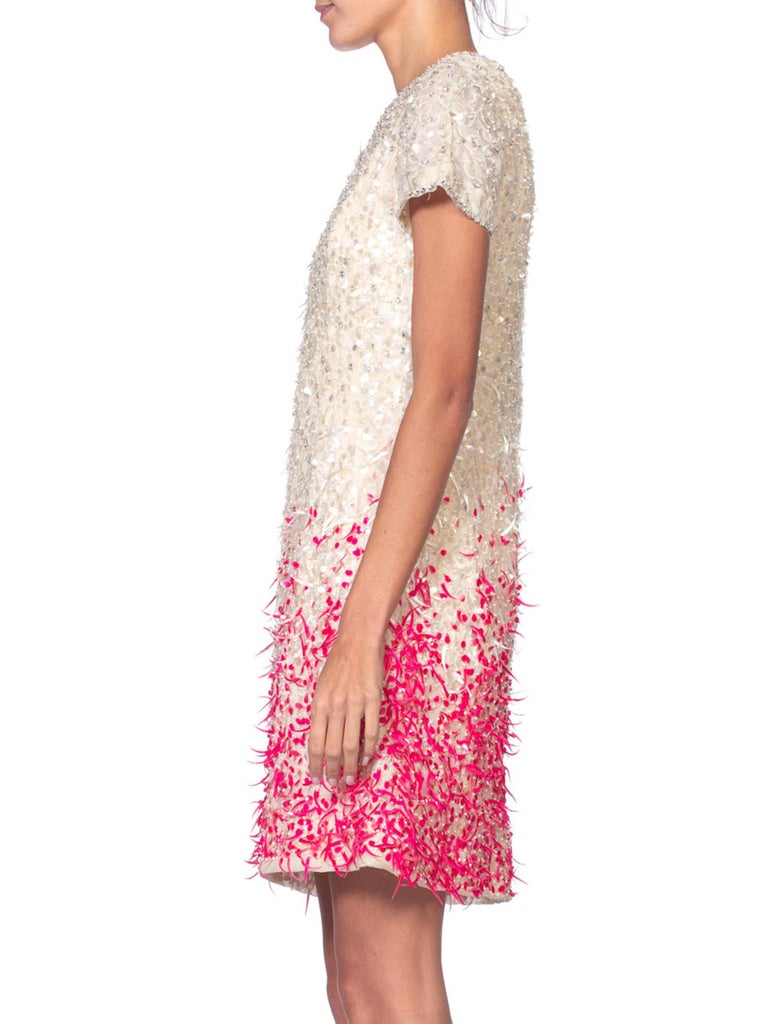 1960'S BALENCIAGA Style White Silk Organza Mod Cocktail Dress Beaded ...