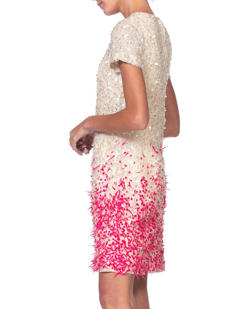 1960'S BALENCIAGA Style White Silk Organza Mod Cocktail Dress Beaded ...