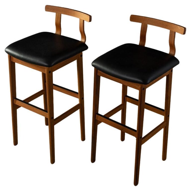1960s Bar Stools with original leatherette cover in teak For Sale at ...