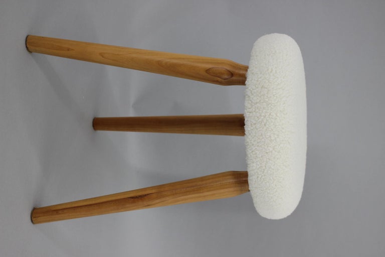 1960s Beech Stool in Sheep Skin Fabric For Sale at 1stDibs