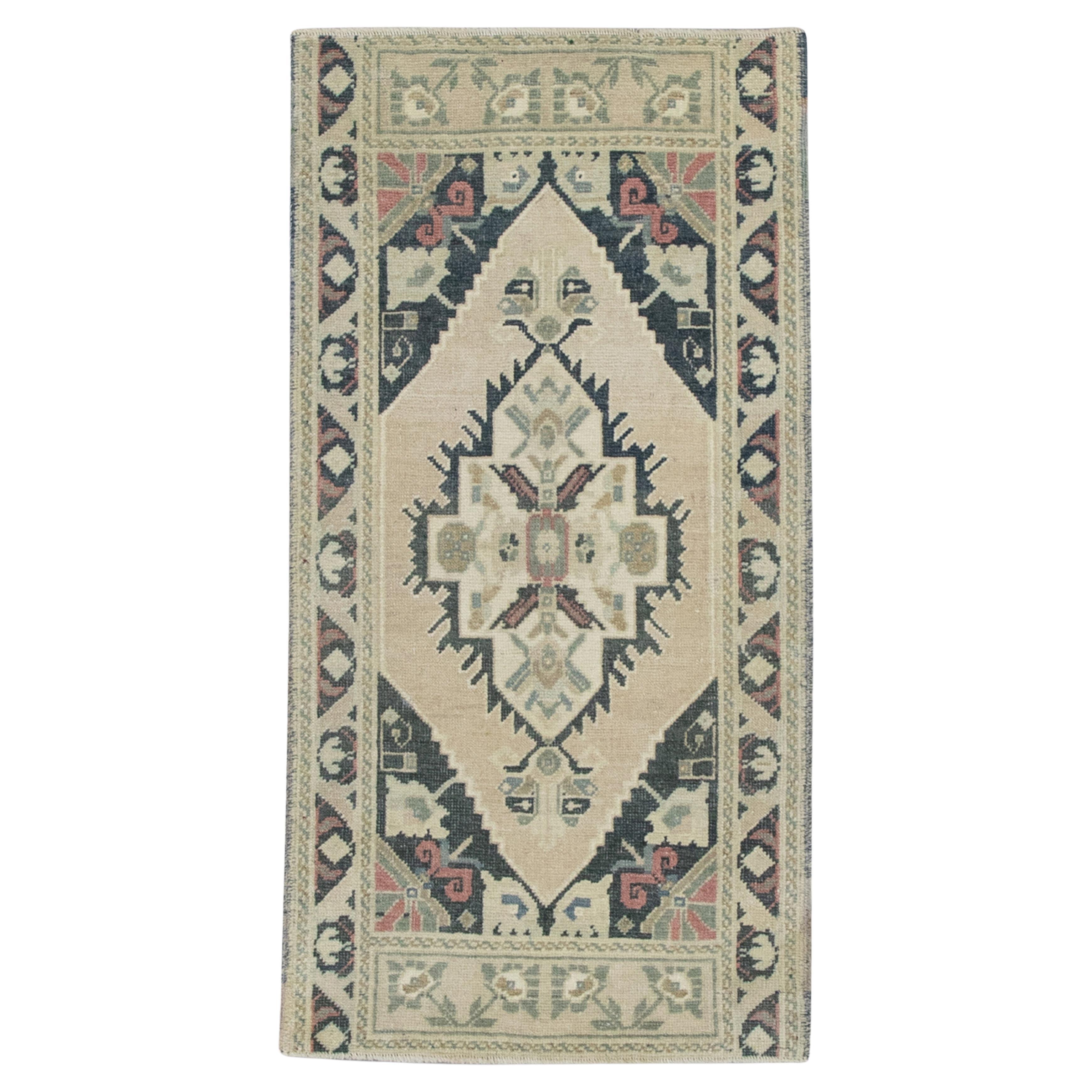 1960s Beige Multicolor Vintage Turkish Mini Rug 1'9" X 3'4" For Sale at ...
