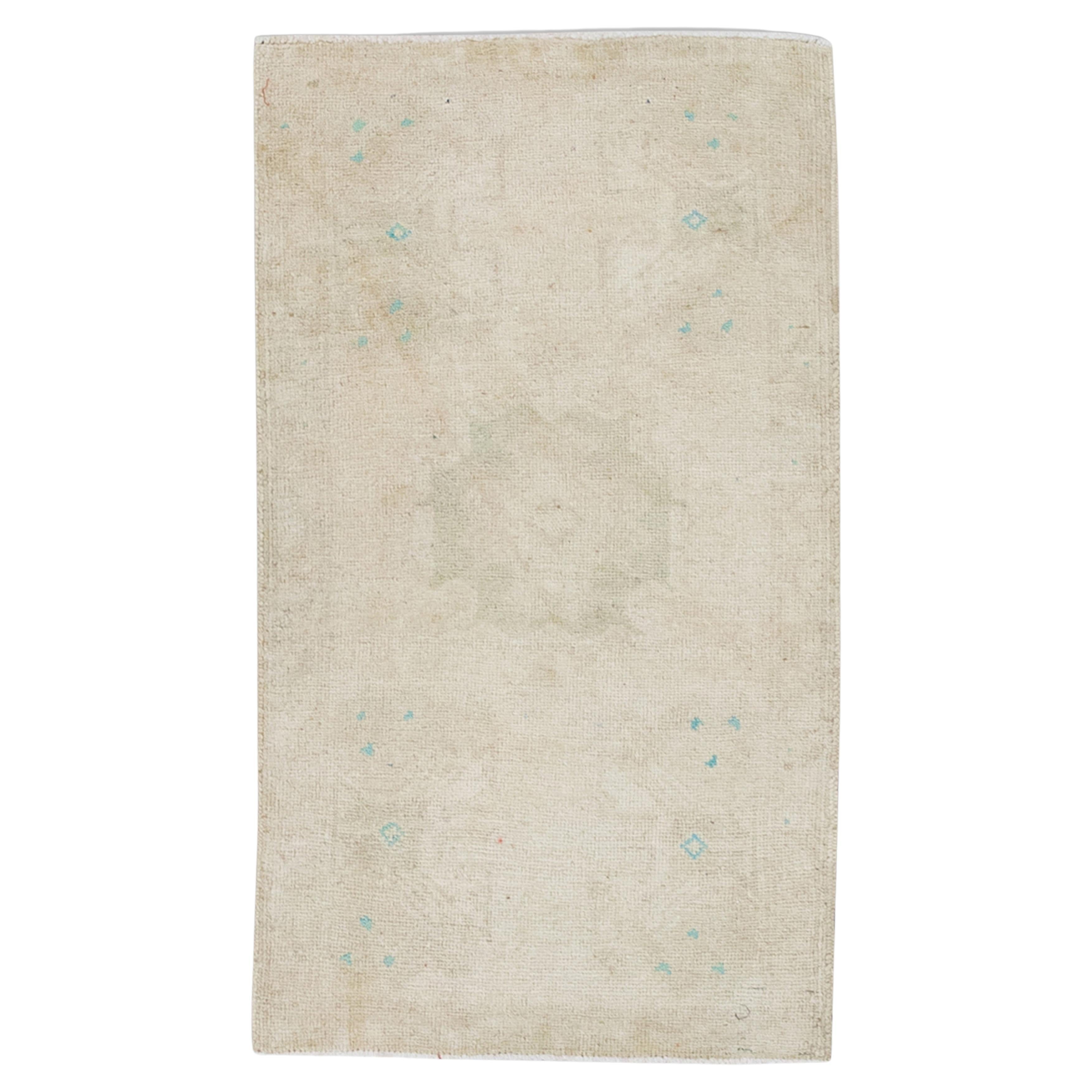 1960s Beige Vintage Turkish Mini Rug 1'8" X 3' For Sale at 1stDibs