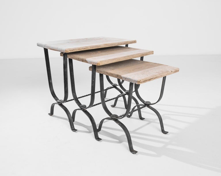 1960s Belgian Wrought Iron Nesting Tables, Set of Three For Sale at ...