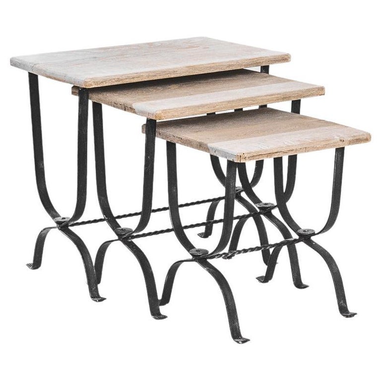 1960s Belgian Wrought Iron Nesting Tables, Set of Three For Sale at ...
