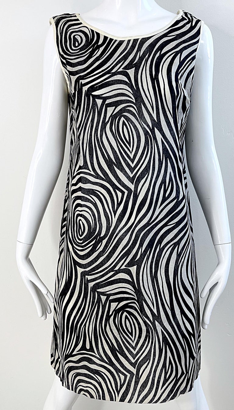 1960s Black and White Paper Shift Dress Psychedelic Zebra Print Mod ...