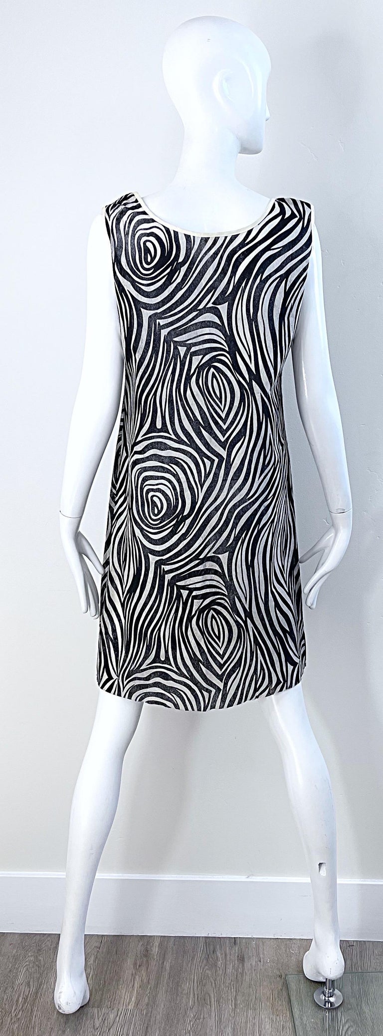 1960s Black and White Paper Shift Dress Psychedelic Zebra Print Mod ...