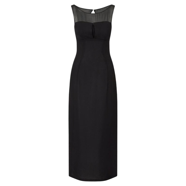 1960s Black Crepe and Georgette Column Dress For Sale at 1stDibs