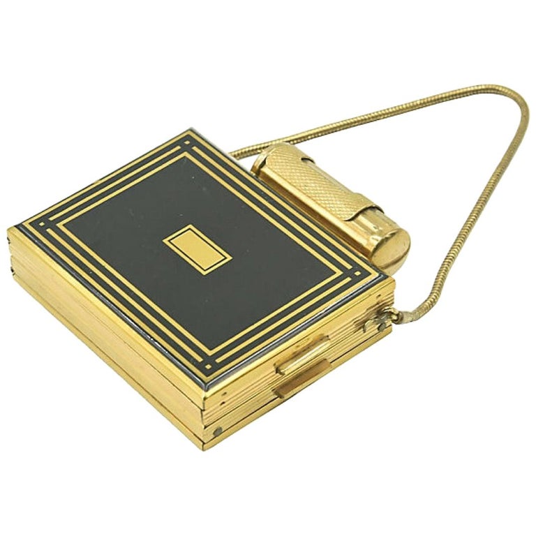 1960s Black Gilt Metal Kigu Compact Cigarette Case Purse at 1stDibs