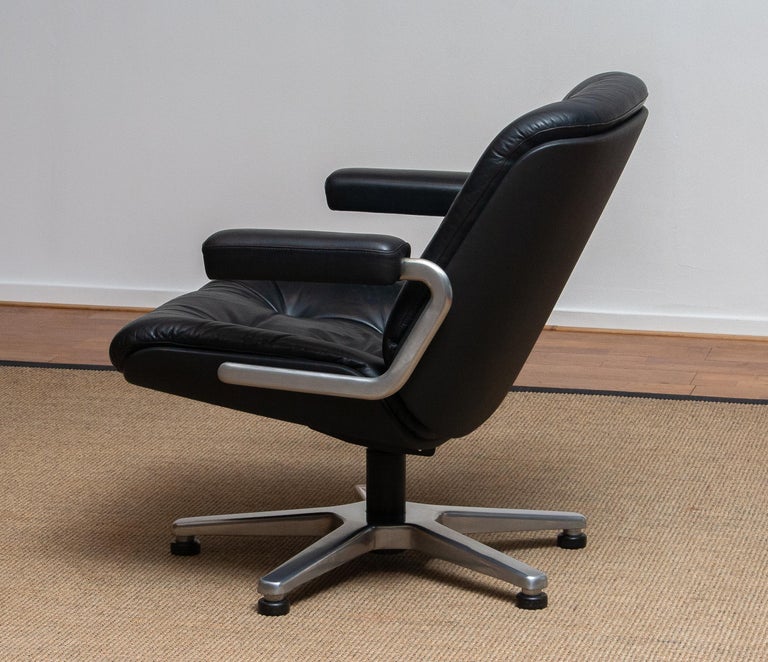 1960s, Black Leather Swivel Chair by Martin Stoll for Giroflex Stoll Mdl, 7065 For Sale at 1stDibs