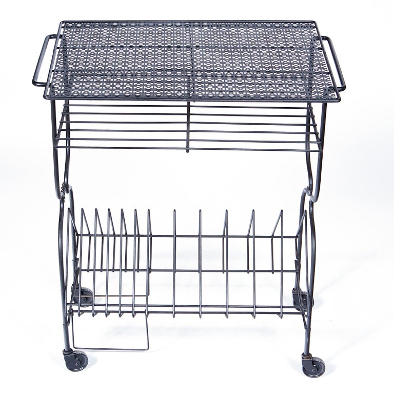1960s Black Metal Rolling Record Cart For Sale at 1stDibs