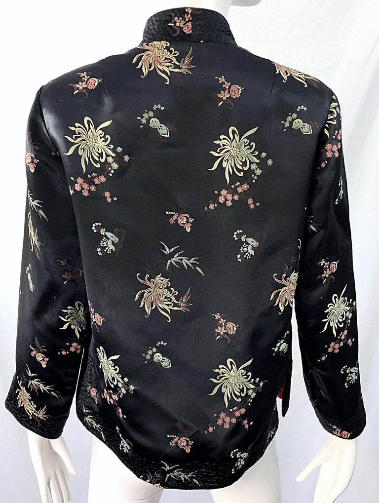 1960s Black + Red Asian Silk Reversible Mandarin Collar Vintage 60s ...