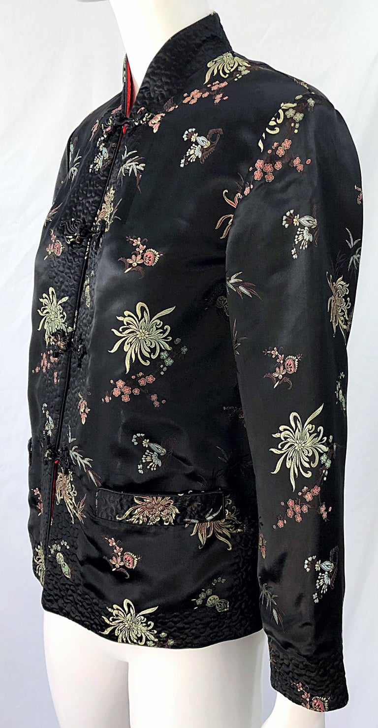 1960s Black + Red Asian Silk Reversible Mandarin Collar Vintage 60s ...