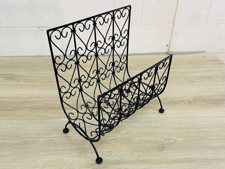 1960s Black Scroll Metal Magazine Rack at 1stDibs