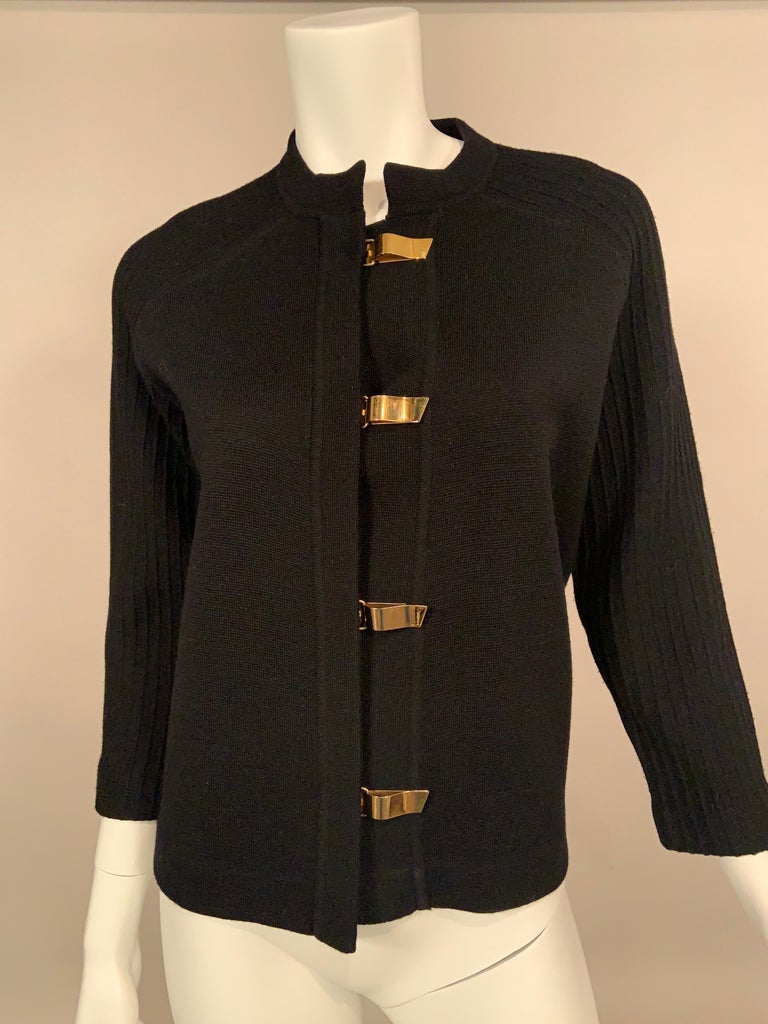 1960's Black Wool Cardigan Sweater with Gold Toned Toggle Closure at ...