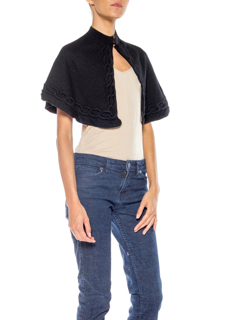 1990S Black Wool Mini Cape With Rope Chain Trapunto Border For Sale at ...