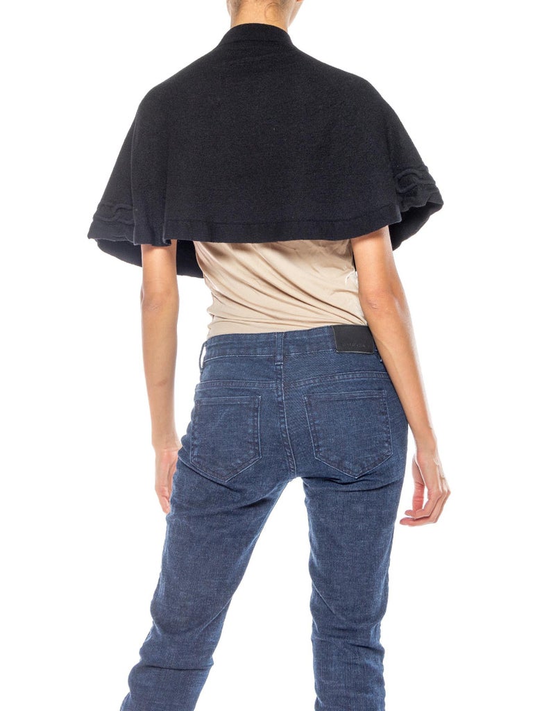 1990S Black Wool Mini Cape With Rope Chain Trapunto Border For Sale at ...