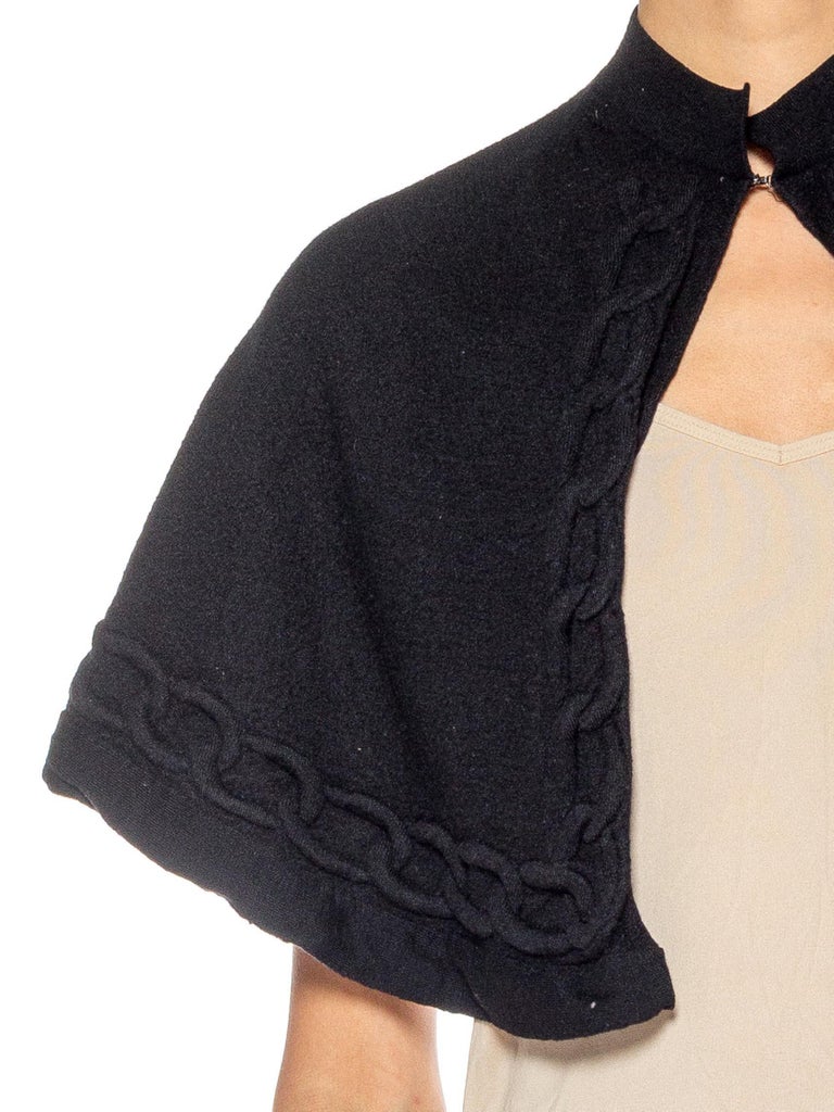 1990S Black Wool Mini Cape With Rope Chain Trapunto Border For Sale at ...
