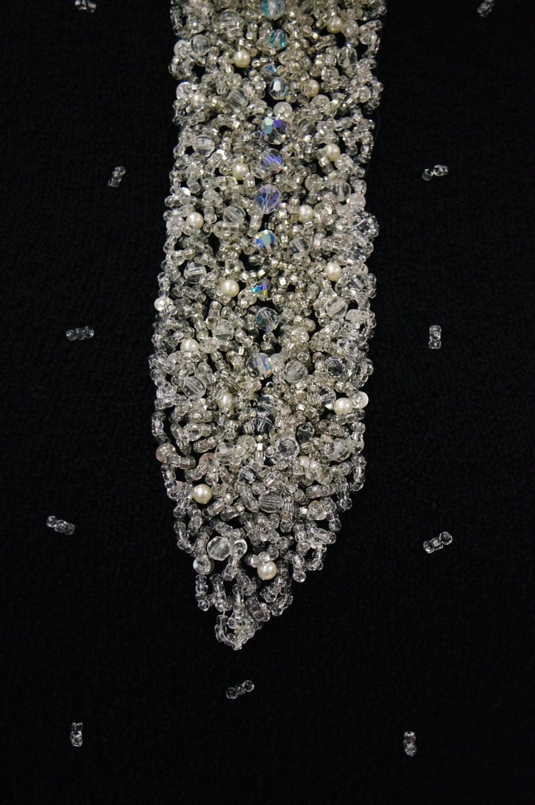 1960s Black Wool Knit Evening Dress Featuring Silver Glass Seed Bead ...