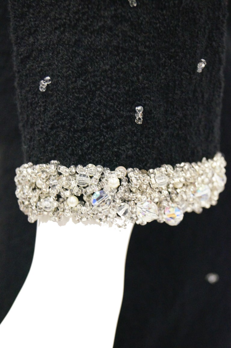 1960s Black Wool Knit Evening Dress Featuring Silver Glass Seed Bead ...