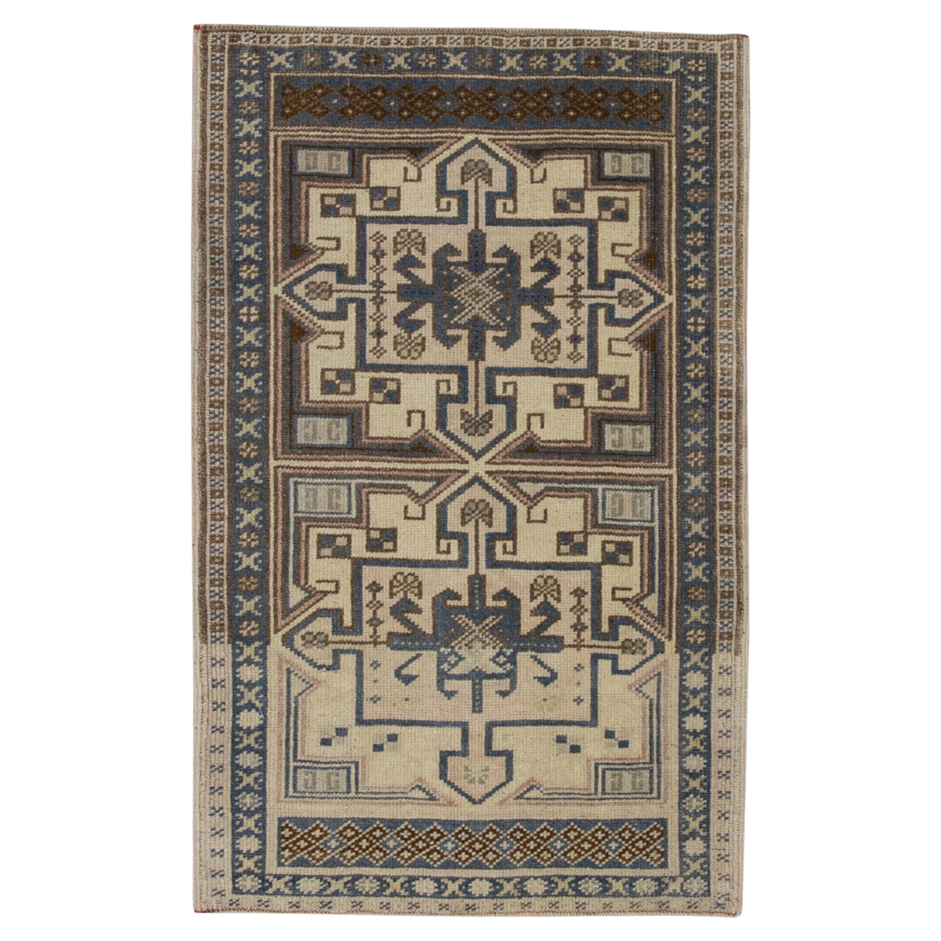 1960s Brown and Blue Vintage Turkish Mini Rug 1'10" X 3'8" For Sale at ...