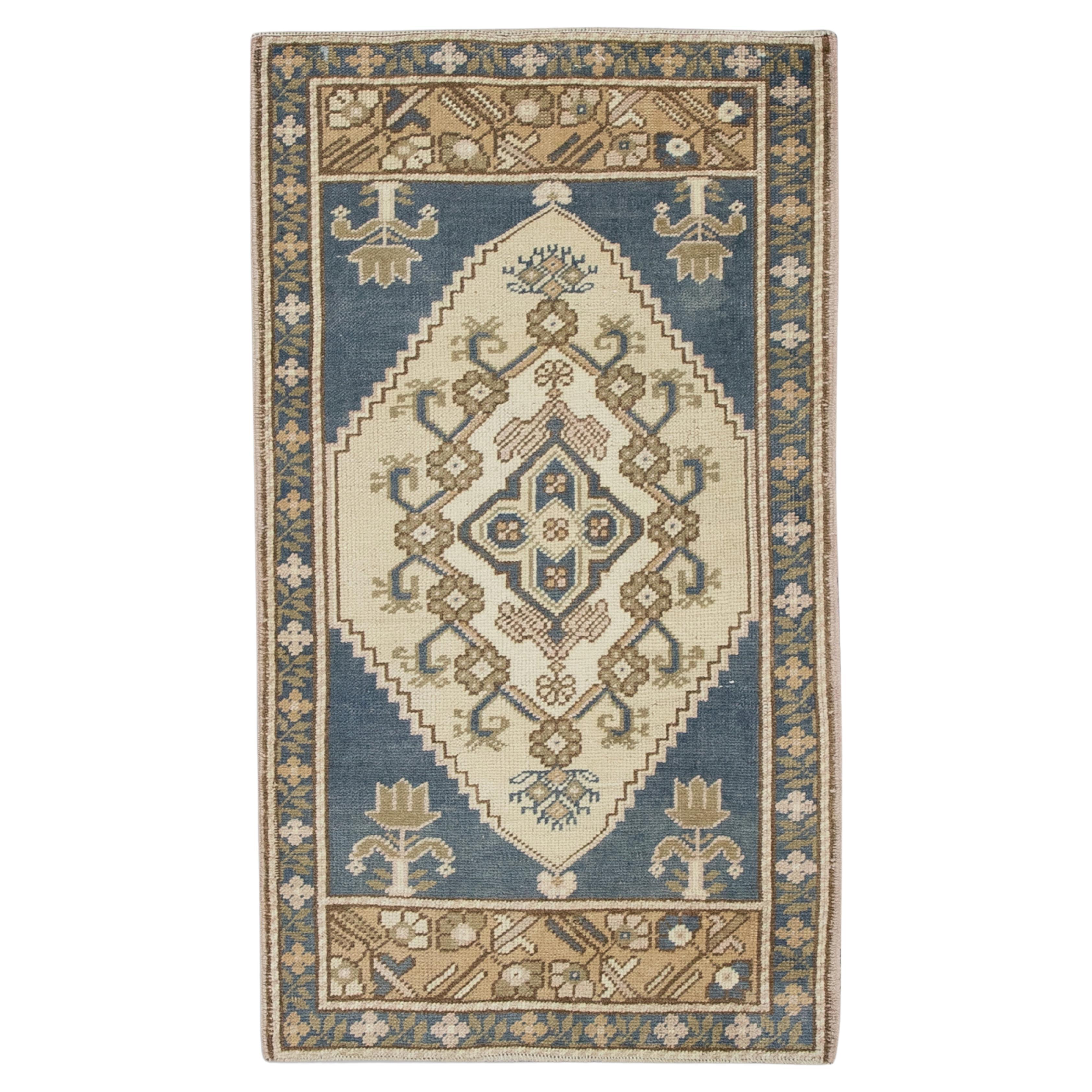 1960s Blue and Brown Vintage Turkish Mini Rug 1'10" X 4'2" For Sale at ...