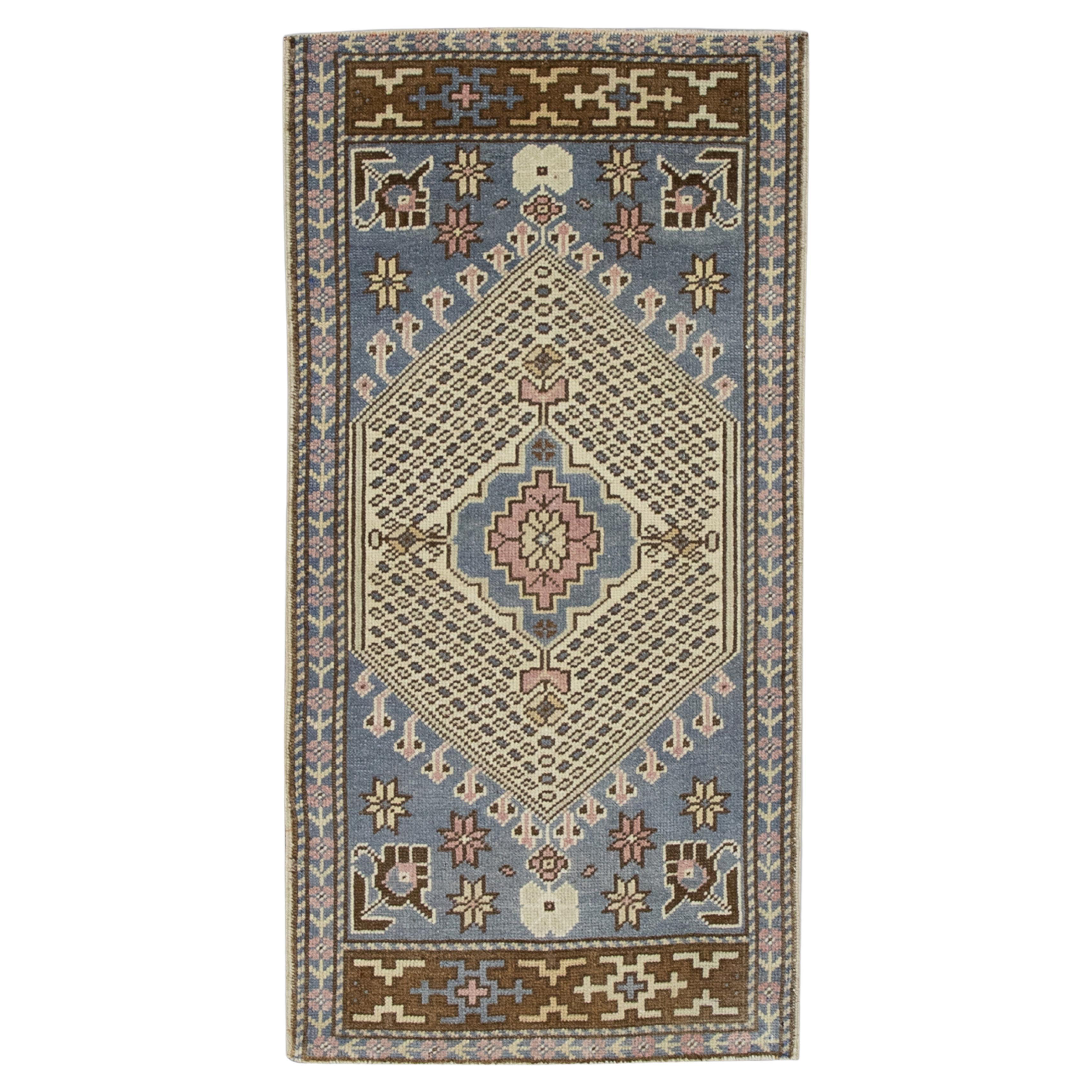 1960s Blue and Brown Vintage Turkish Mini Rug 1'9" x 2'10" For Sale at ...