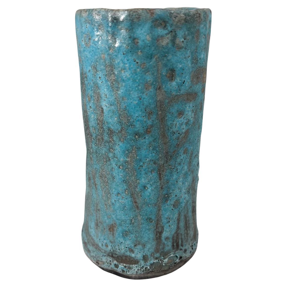 1960s Blue Lava Glaze Art Pottery Glass Vessel For Sale at 1stDibs