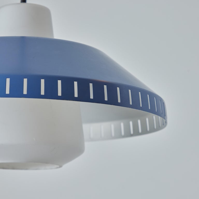 1960s Blue Metal and Opaline Glass Pendant Attributed to Lisa Johansson ...