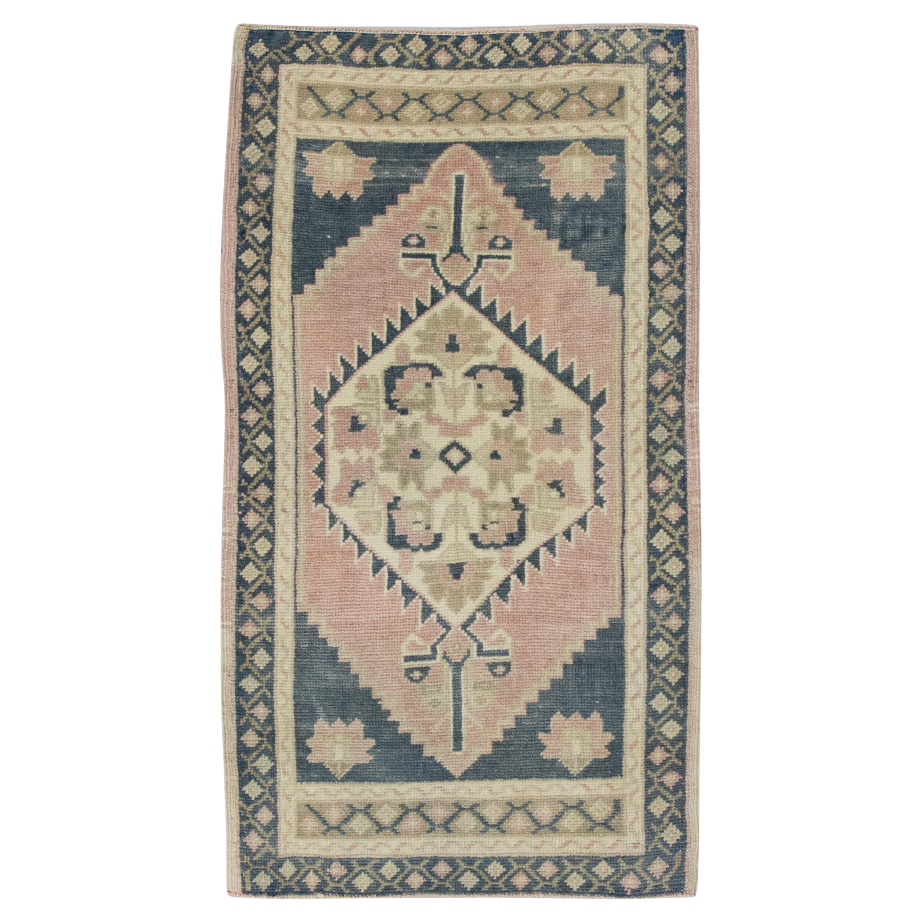 1960s Blue and Pink Vintage Turkish Mini Rug 1'10" X 3'4" For Sale at ...