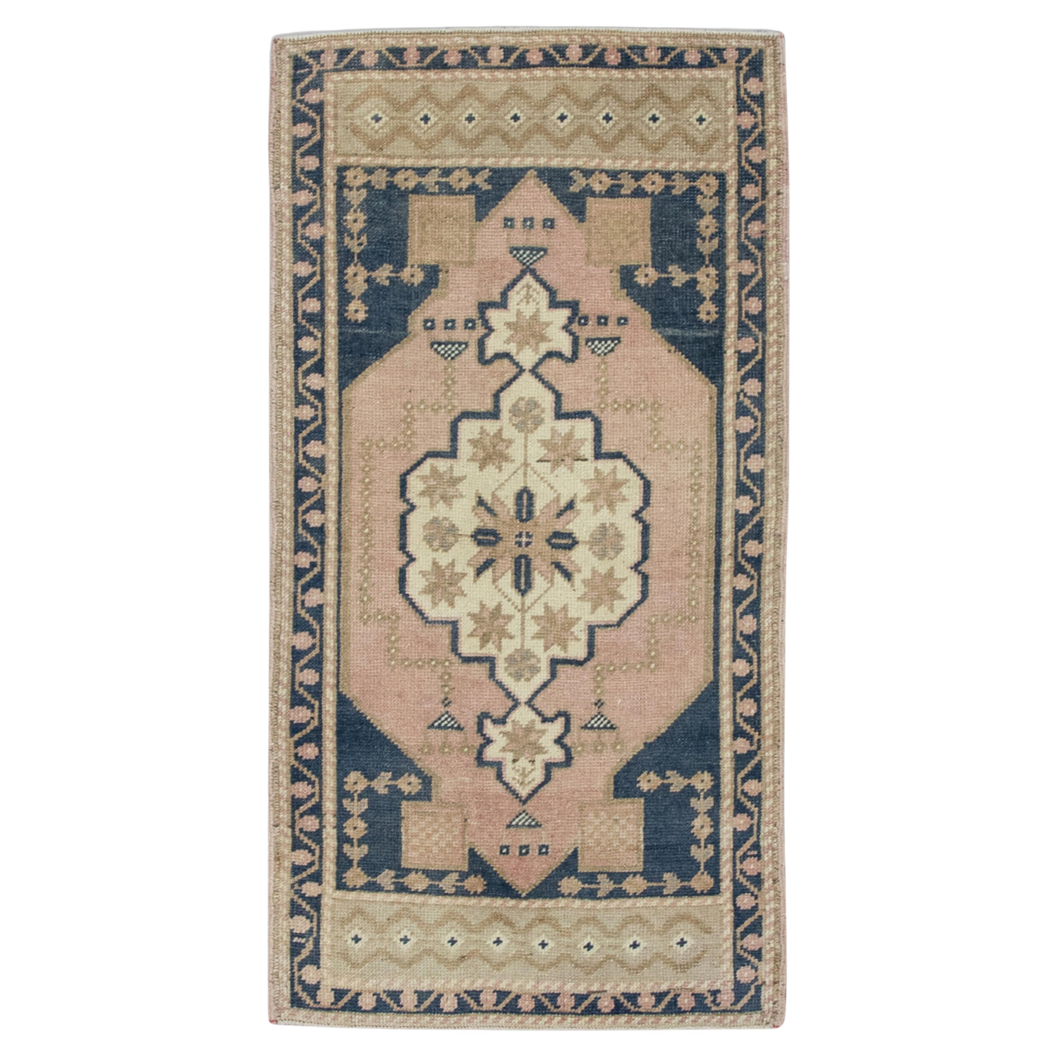 1960s Blue and Pink Vintage Turkish Mini Rug 1'11" X 3'6" For Sale at ...
