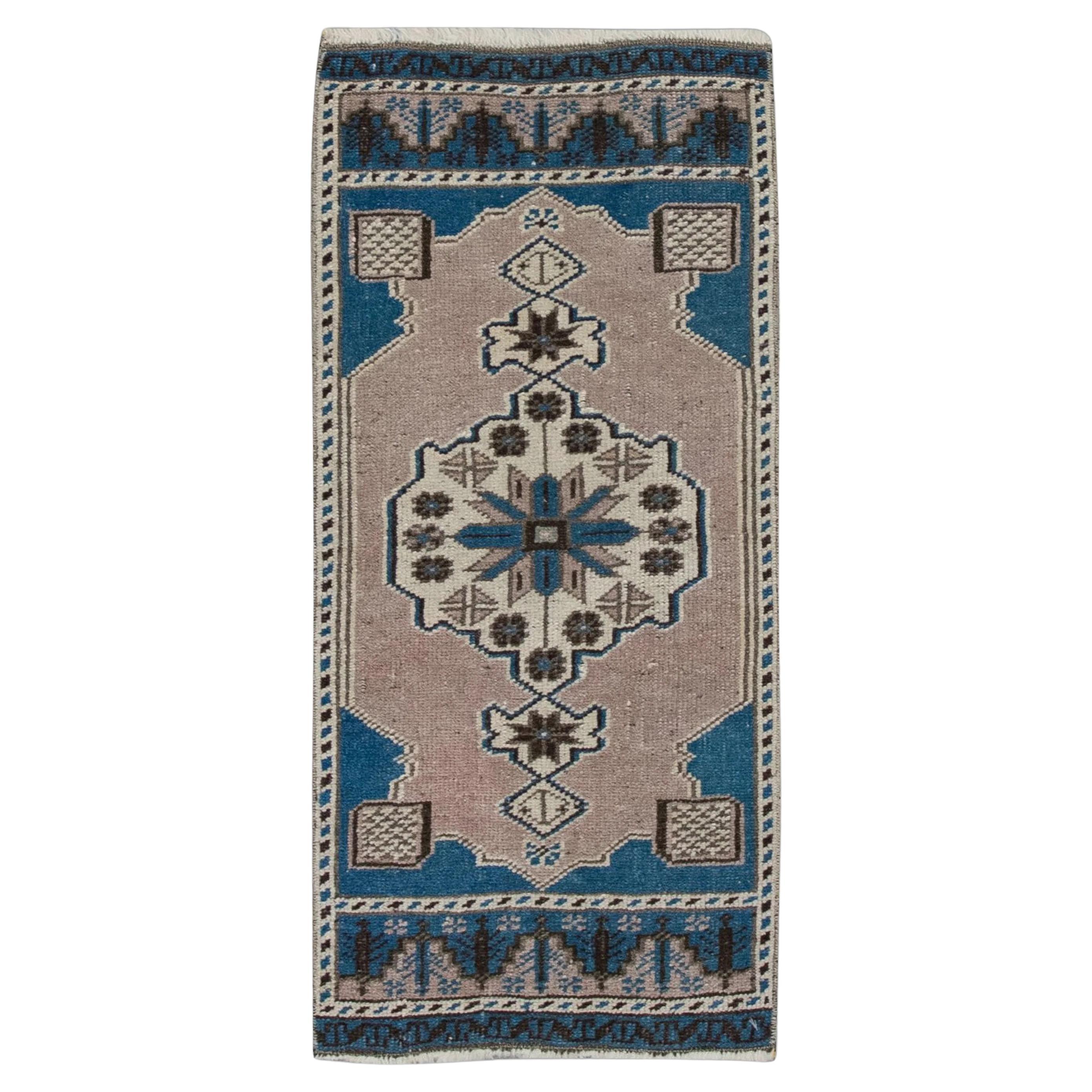 1960s Blue and Brown Vintage Turkish Mini Rug 1'5" x 2'5" For Sale at ...