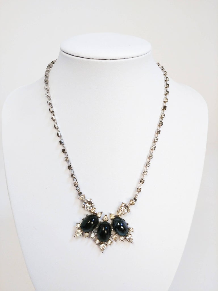 1960s Bogoff Black stone and clear rhinestone Necklace at 1stDibs ...