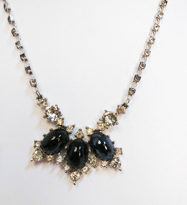 1960s Bogoff Black stone and clear rhinestone Necklace at 1stDibs ...