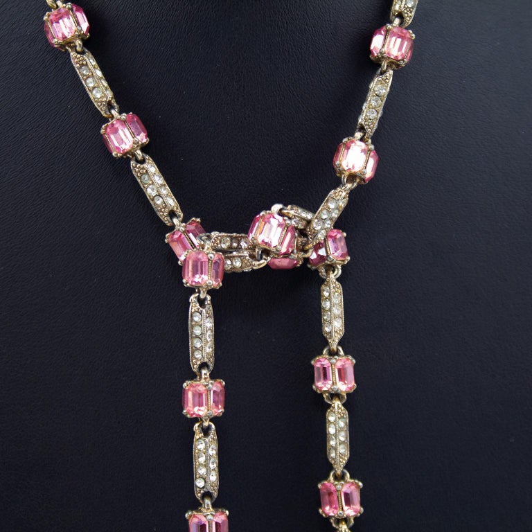 1960s Bogoff Pink Rhinestone Lariat and Earring Set For Sale at 1stDibs