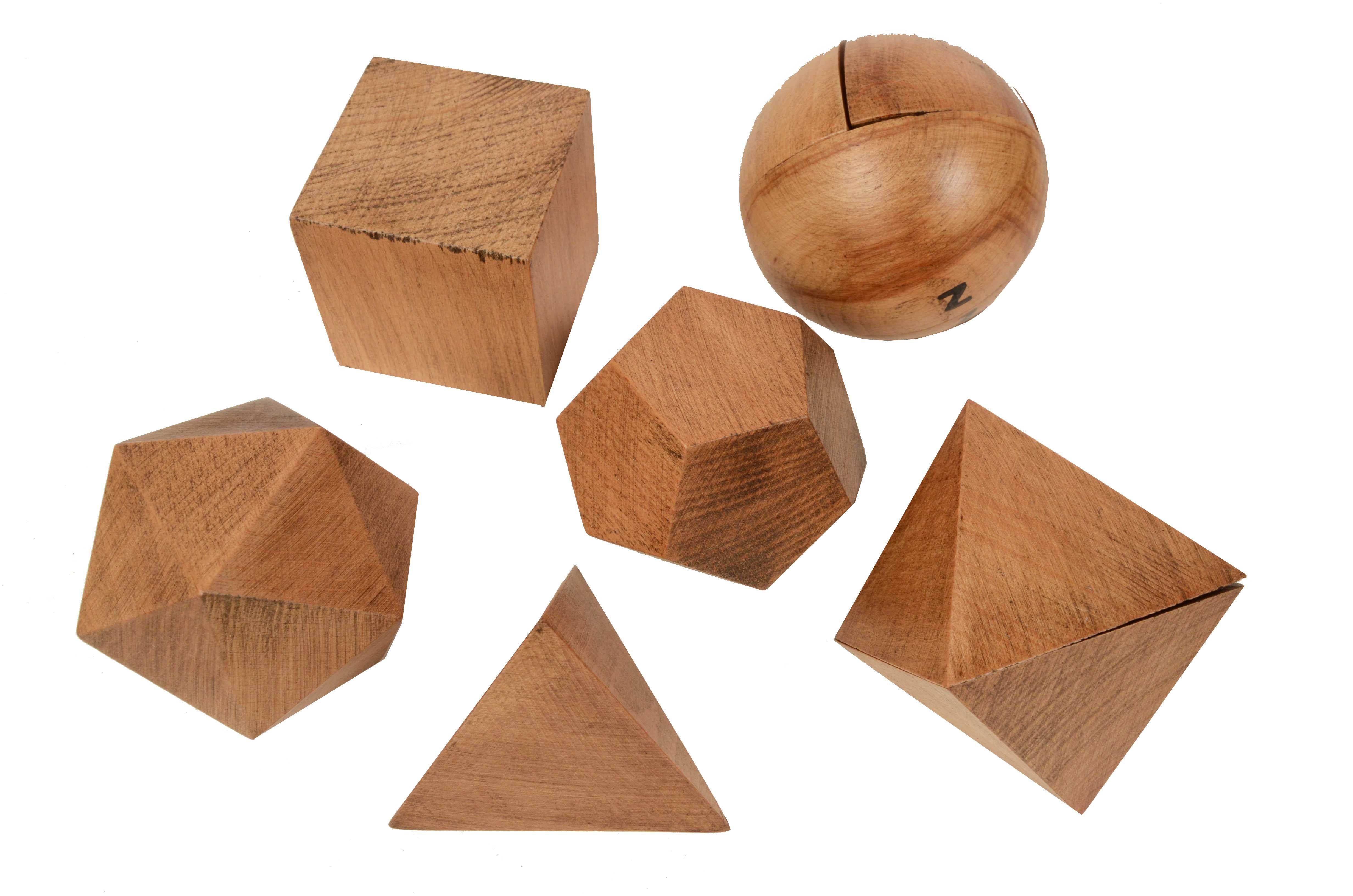 1960s Box Containing 14 Dismounplate Geometric Solids Of Oak Wood For ...
