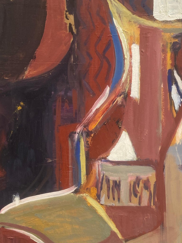 1960's British Original Oil Painting, Cool Red Abstract For Sale at 1stDibs