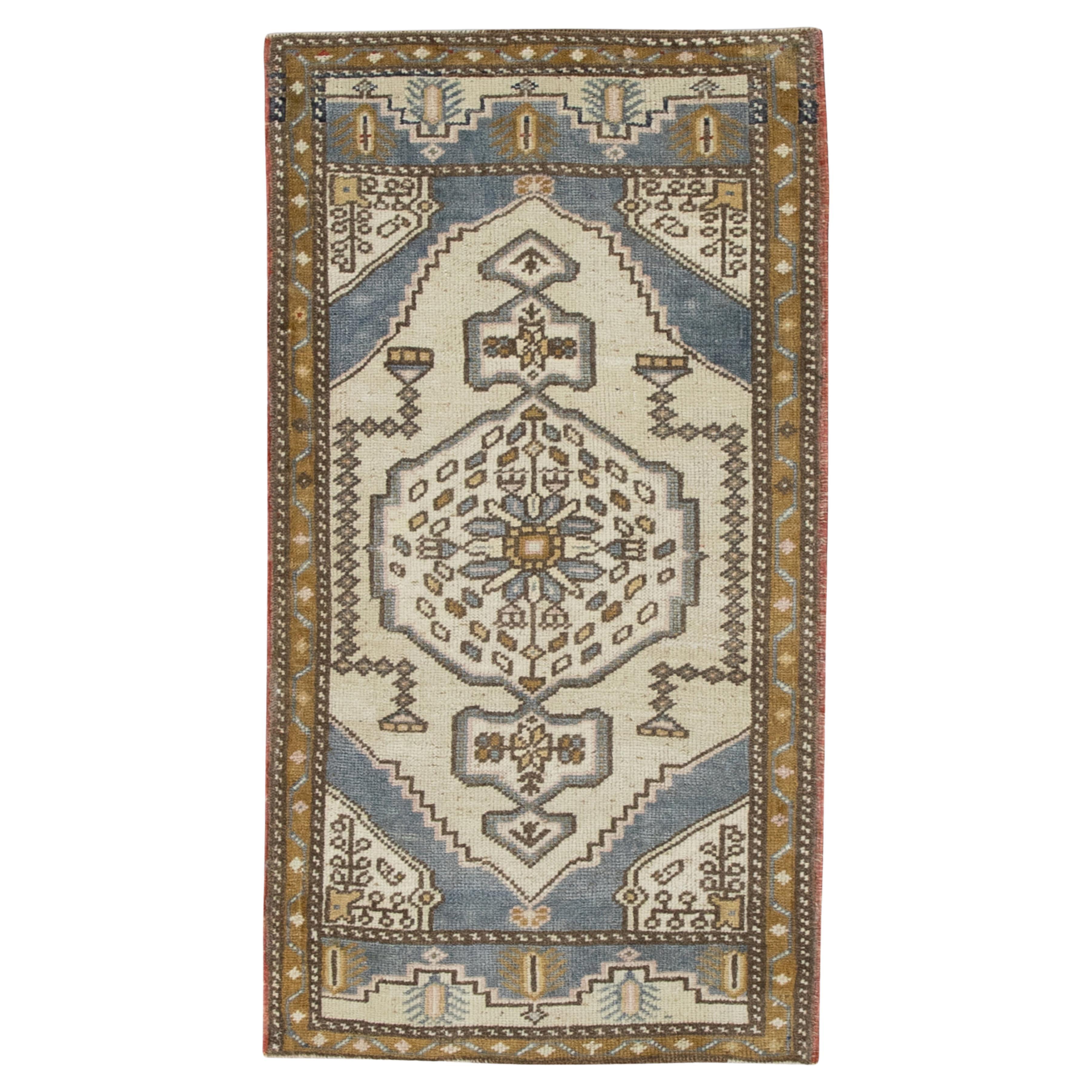 1960s Blue and Brown Vintage Turkish Mini Rug 1'9" x 2'10" For Sale at ...