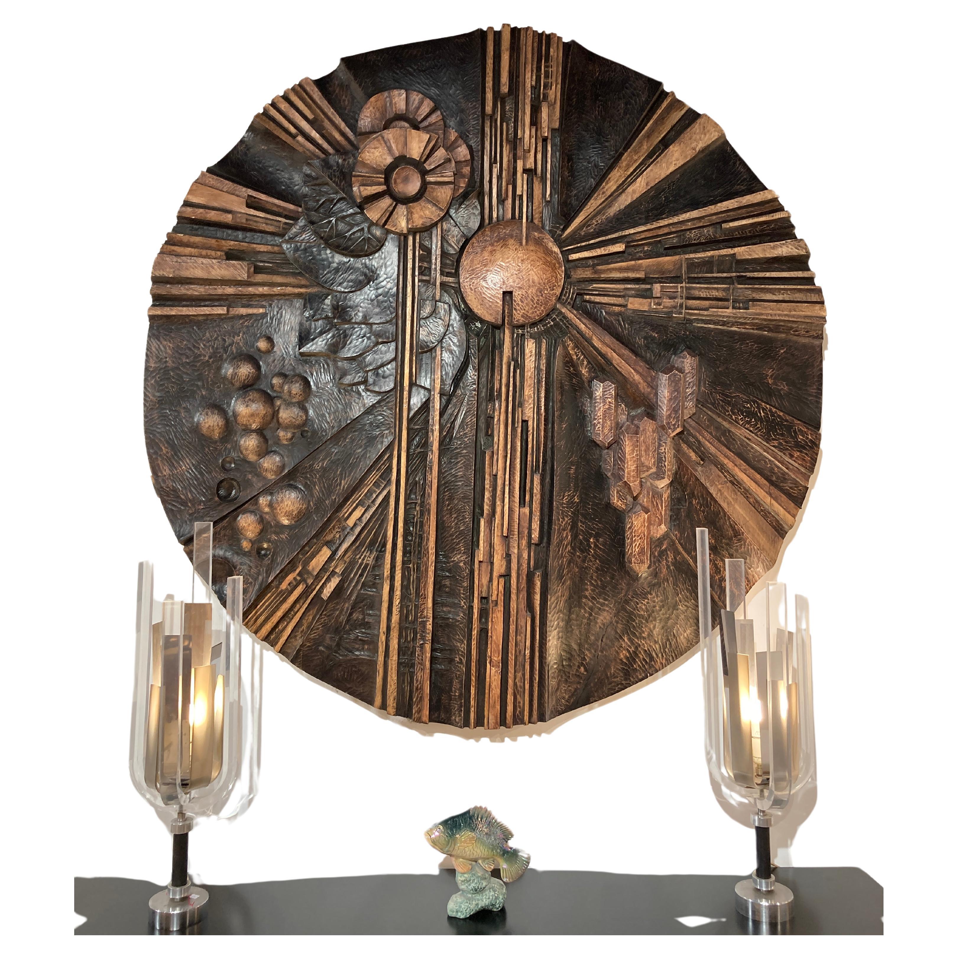 1960's Brutalist wood wall sculpture For Sale at 1stDibs