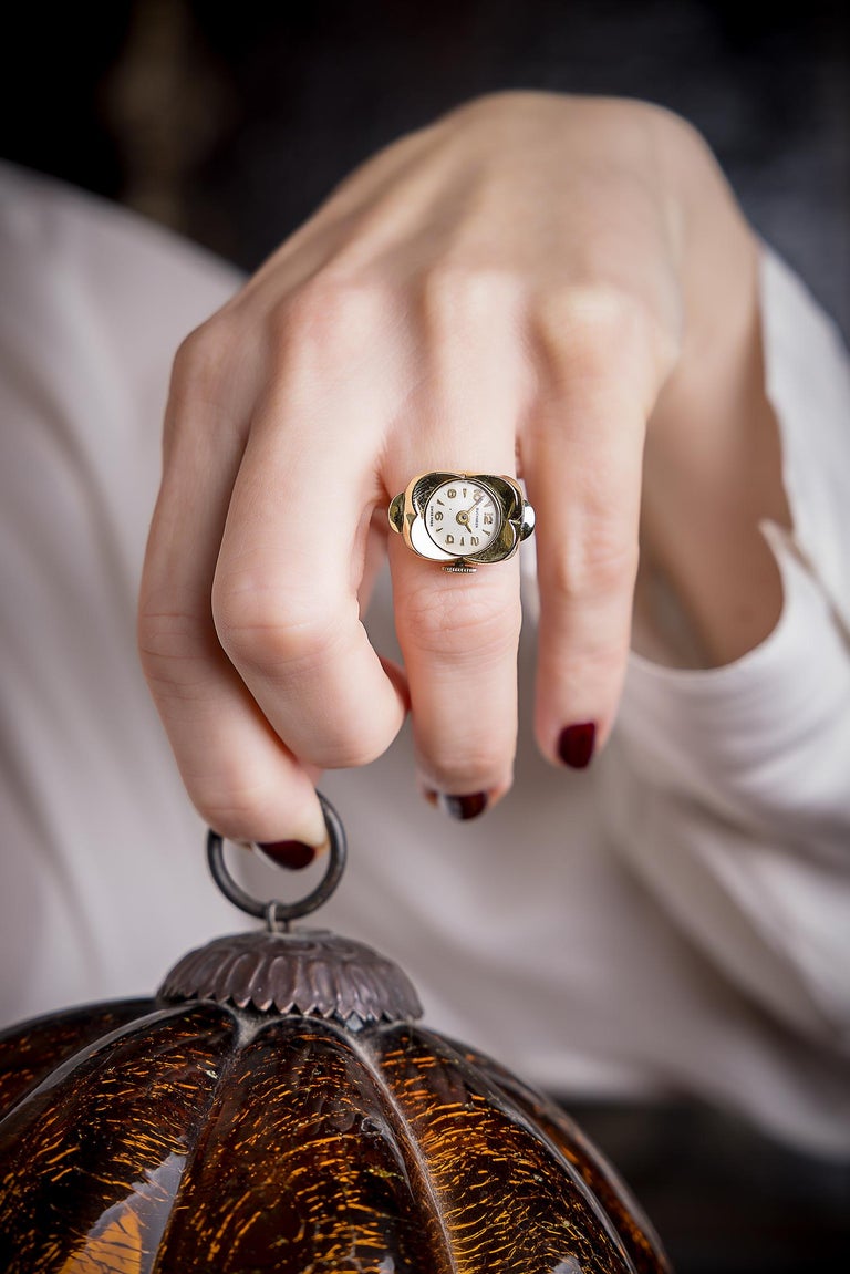 1960s Bucherer 18 Karat Gold Ring Watch For Sale at 1stDibs