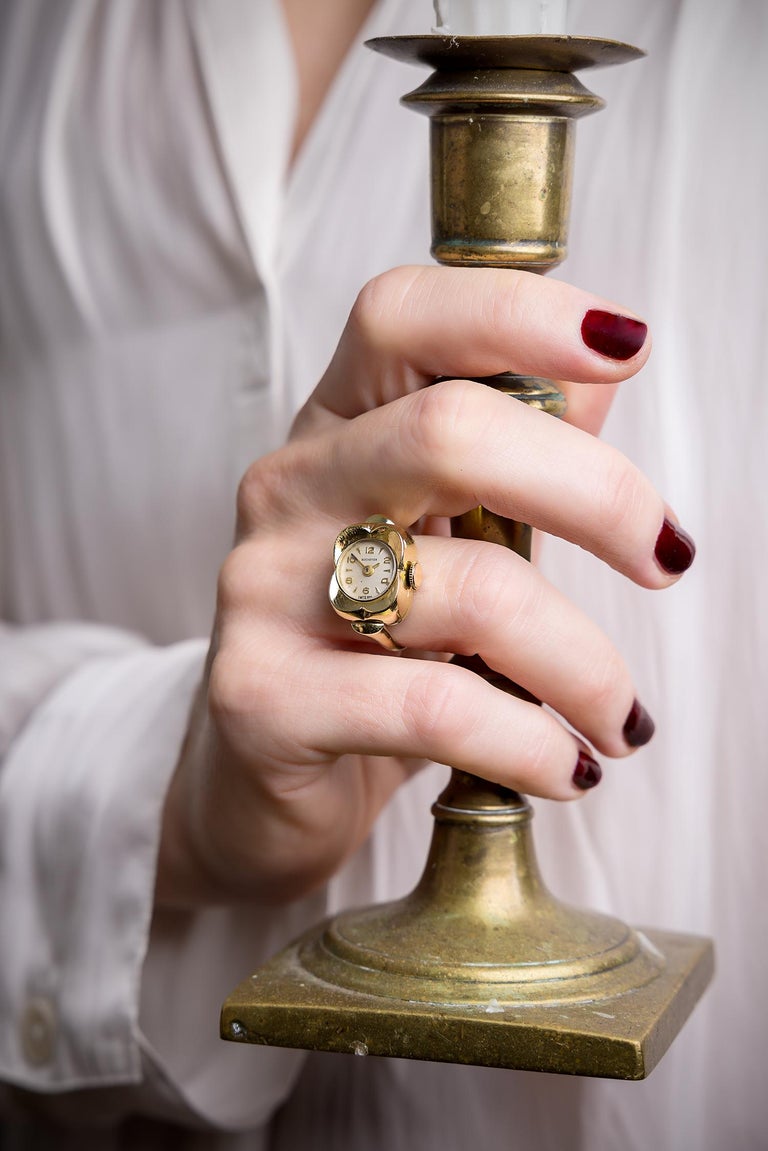 1960s Bucherer 18 Karat Gold Ring Watch For Sale at 1stDibs