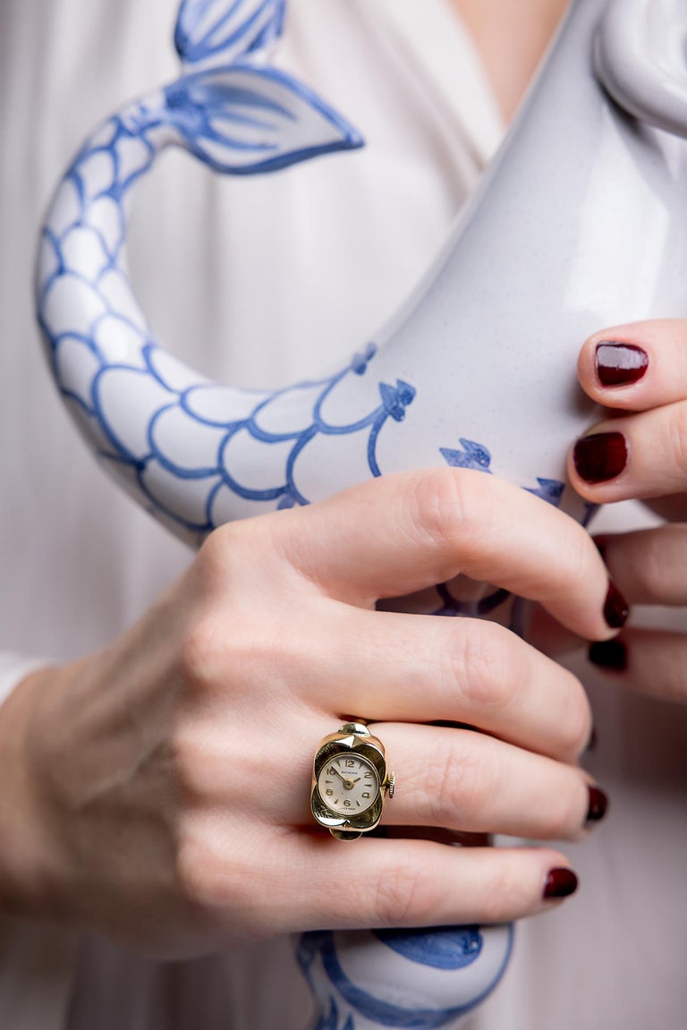 1960s Bucherer 18 Karat Gold Ring Watch For Sale at 1stDibs