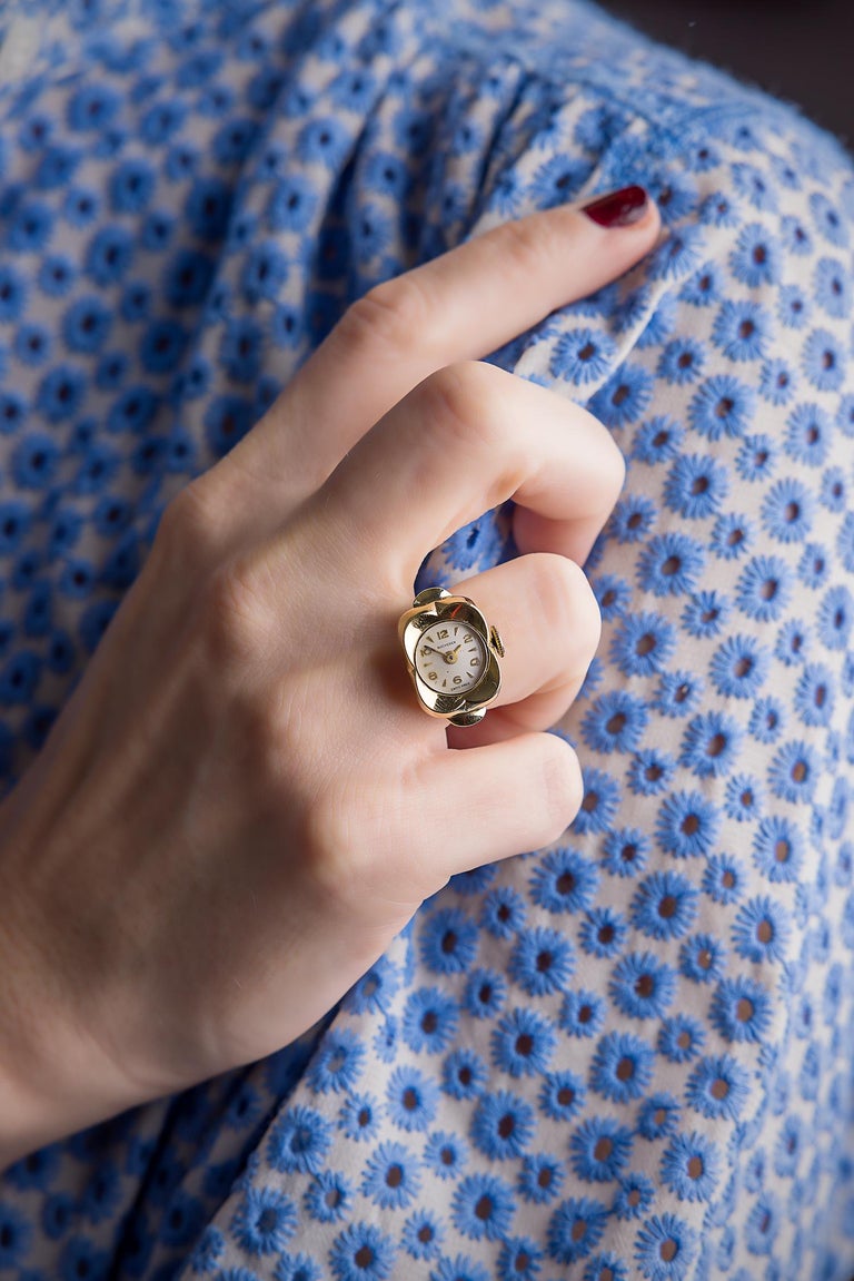 1960s Bucherer 18 Karat Gold Ring Watch For Sale at 1stDibs