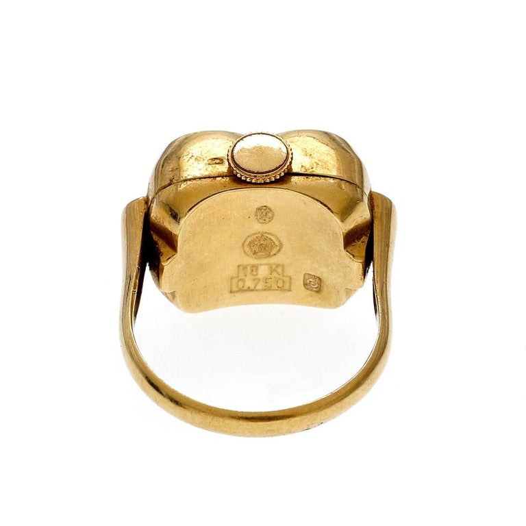 1960s Bucherer 18 Karat Gold Ring Watch For Sale at 1stDibs