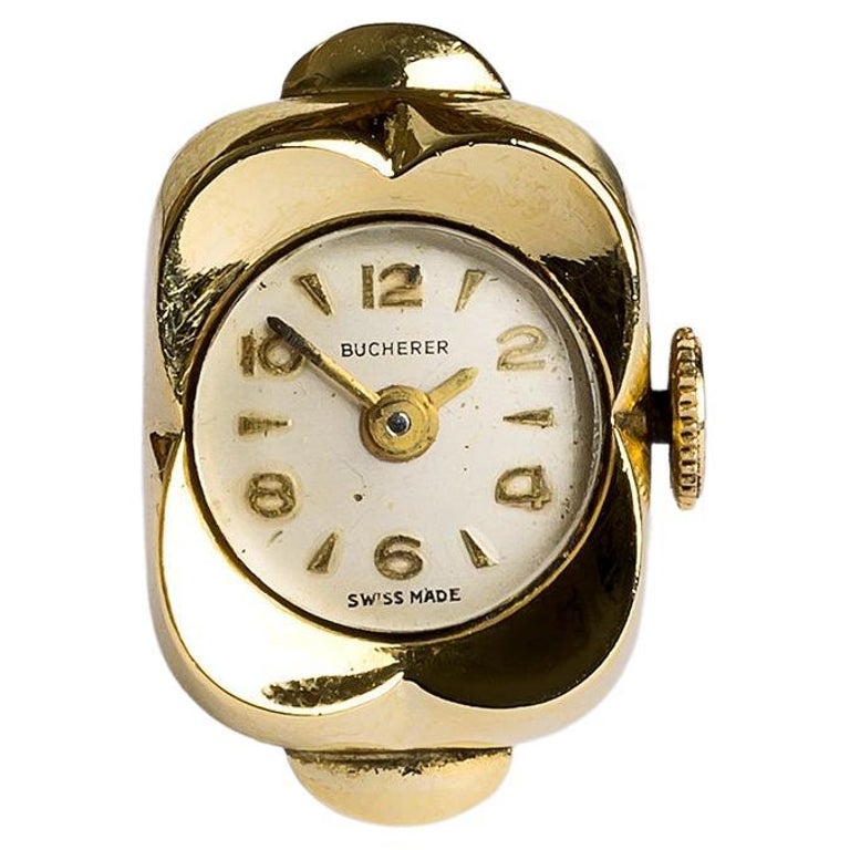1960s Bucherer 18 Karat Gold Ring Watch For Sale at 1stDibs