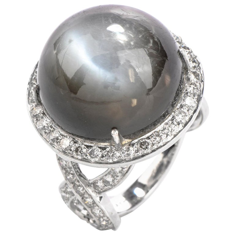 1960s Cabochon Moonstone Diamond 18 Karat Gold Cocktail Ring For Sale ...