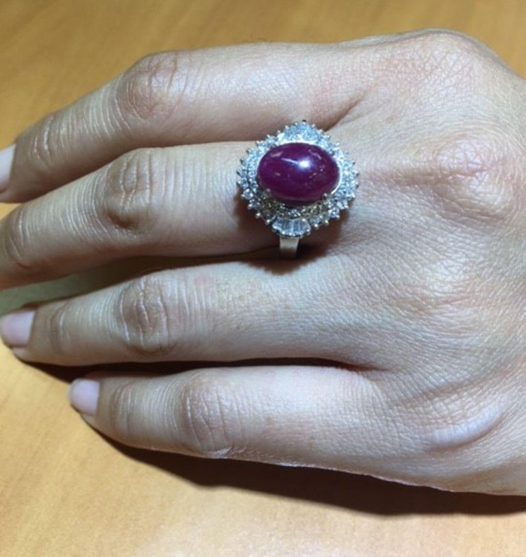 1960s Cabochon Ruby Diamond Platinum Ballerina Ring For Sale at 1stDibs