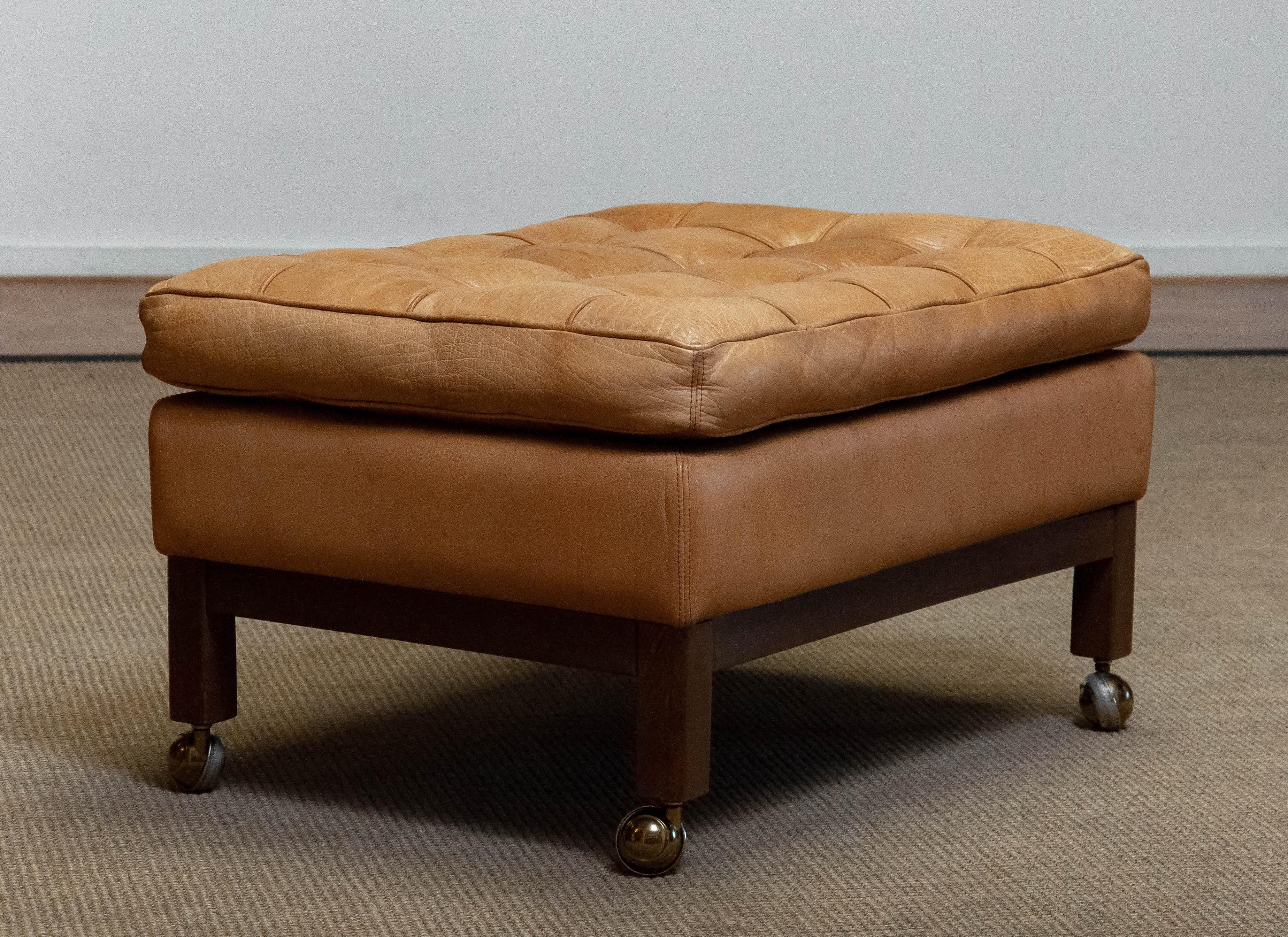 1960s Camel Colored Padded Leather Ottoman Model 'Merkur' by Arne ...