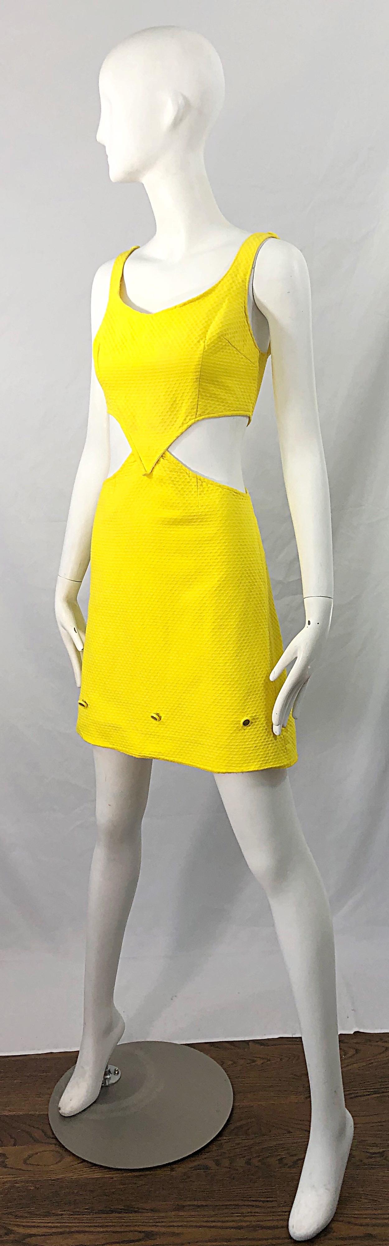 1960s Canary Yellow Cut - Out Honeycomb Cotton Vintage 60s A Line Dress ...