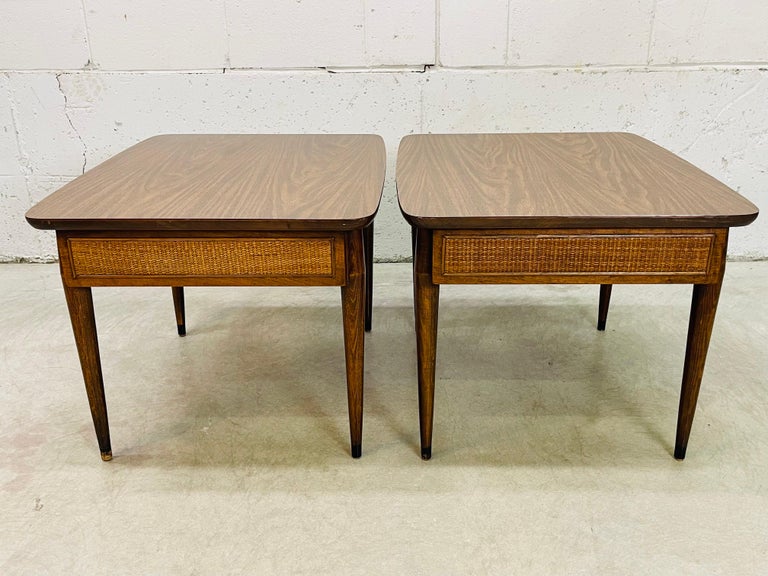 1960s Cane Front Side Tables, Pair For Sale at 1stDibs